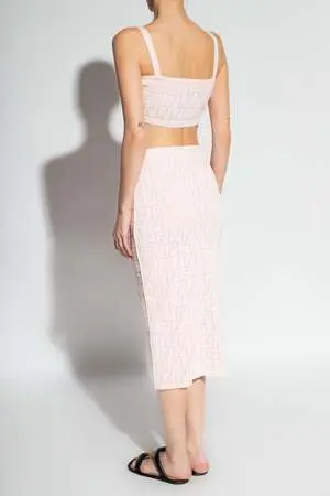 Fendi Ff Monogram Knit Crop Top And Midi Skirt Set