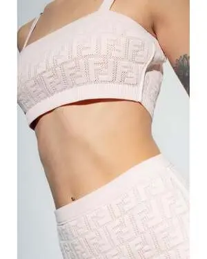 Fendi Ff Monogram Knit Crop Top And Midi Skirt Set