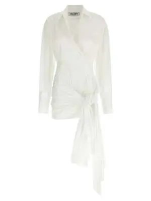 Attico Asymmetrical Button-up Shirt Dress With Tie Detail - White