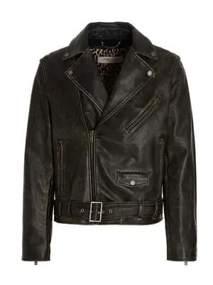 GOLDEN GOOSE Distressed Leather Biker Jacket With Belt
