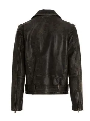 GOLDEN GOOSE Distressed Leather Biker Jacket With Belt