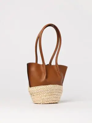 TOD'S Two-tone Leather And Raffia Small Shopping Bag