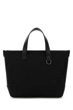 Fendi Canvas Handbag With Silver Tone Finishing - Black