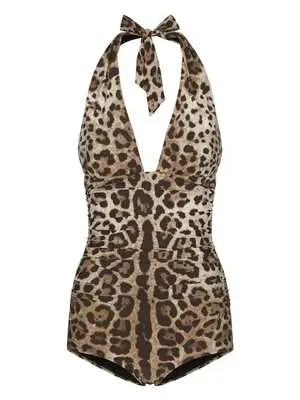 Dolce & Gabbana Halterneck Animal Print One-piece Swimsuit - Multicolor