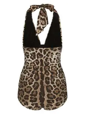 Dolce & Gabbana Halterneck Animal Print One-piece Swimsuit - Multicolor