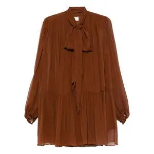Saint Laurent Sheer Long Sleeve Mini Dress - Brown
