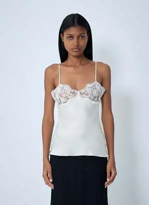Chloé Silk Satin And Lace V-neck Camisole - White