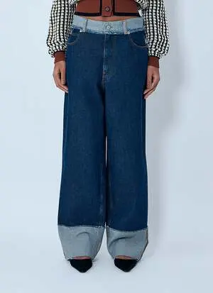 Marni Wide-leg Denim Trousers With Turn-up Cuffs - Blue