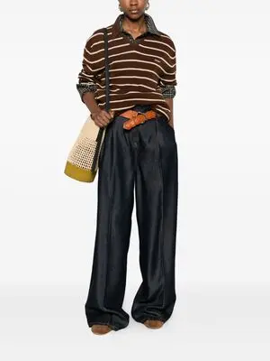 Miu Miu Embroidered Striped Stretch Cotton Blend Polo Shirt