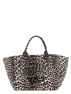 GANNI GANNI Leopard Sequin Embellished Recycled Cotton Tote Bag Pink