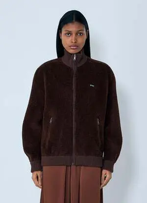 Prada PRADA High-Neck Fleece Jacket Brown