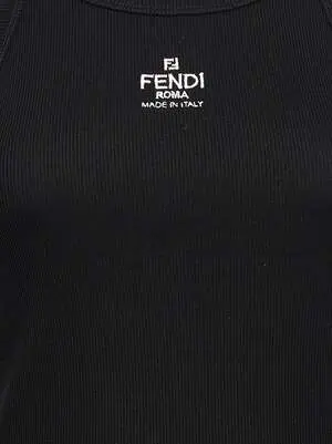 Fendi Ribbed Cotton Tank Top With Logo Embroidery - Black