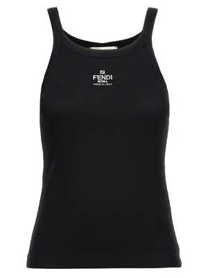 Fendi FENDI Ribbed Cotton Tank Top With Logo Embroidery Black
