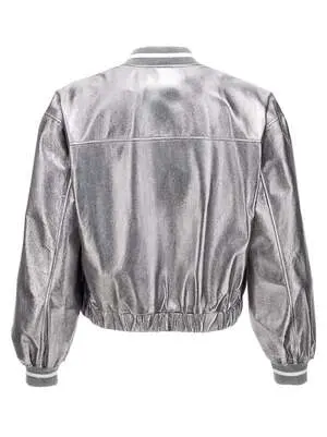 Brunello Cucinelli Laminated Leather Bomber Jacket - Silver