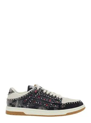 Amiri Embellished Cotton Sneakers With Crystal And Bead Detailing - Multicolor