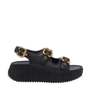 Chloé Nama Wedge Sandals With Gold Tone Hardware - Black