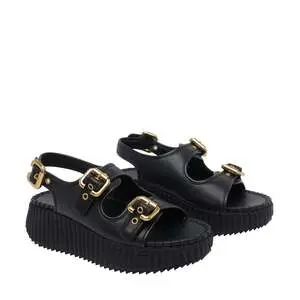 Chloé Nama Wedge Sandals With Gold Tone Hardware - Black
