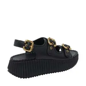 Chloé Nama Wedge Sandals With Gold Tone Hardware - Black
