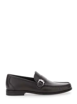 FERRAGAMO Leather Loafers With Gancini Detail - Brown