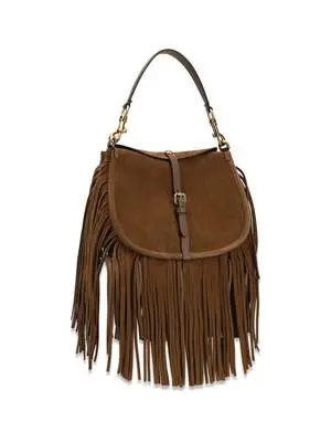 Etro Medium Suede Shoulder Bag With Fringe And Buckle Detail - Brown