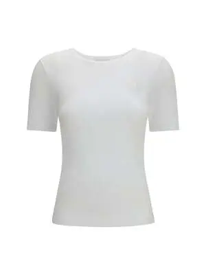 GANNI Ribbed Cotton T-shirt With Logo Embroidery