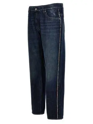 Dolce & Gabbana Fringed Stitching Skinny Leg Jeans