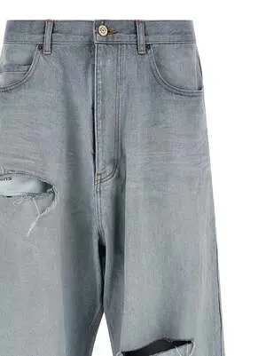 Balenciaga Minimal Baggy Jeans With Rips And Contrast Stitching