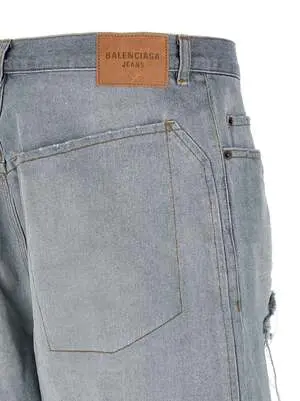 Balenciaga Minimal Baggy Jeans With Rips And Contrast Stitching