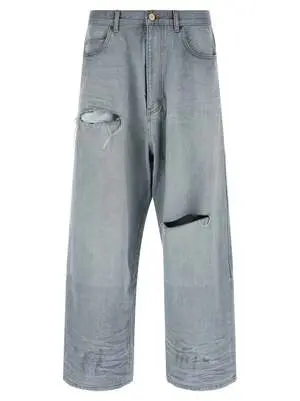 Balenciaga Minimal Baggy Jeans With Rips And Contrast Stitching