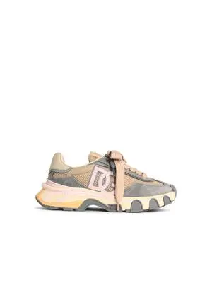 Dolce & Gabbana Airmaster' Sneakers In Beige And Grey Fabric And Leather - Cream