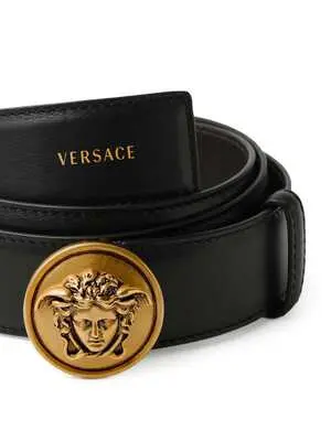 Versace Leather Belt With Medusa Buckle - Black