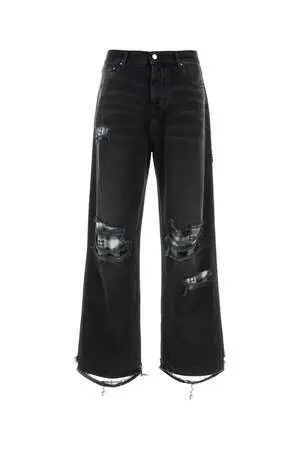 Amiri Distressed Dark Wash Wide Leg Jeans - Black