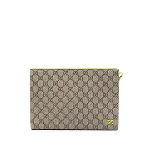 Gucci GUCCI Classic GG Canvas Clutch Bag With Top Zip Fastening Cream
