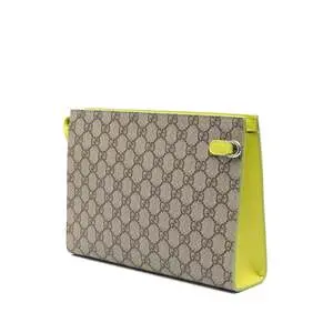 Gucci Classic Gg Canvas Clutch Bag With Top Zip Fastening - Cream