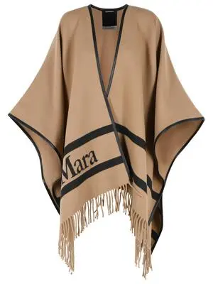 Max Mara Aris' Camel Jacquard Wool Poncho - Brown
