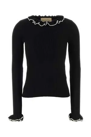 Valentino Garavani Wool Ribbed Knit Ruffled Sweater