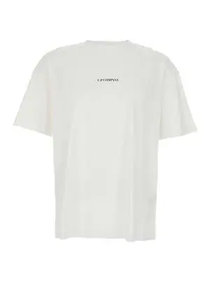 C.P. COMPANY White Crewneck T-shirt With Logo Detail On The Front And Logo On The Rear In Cotton
