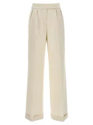 Kiton Wide Leg Stretch Wool Trousers - White