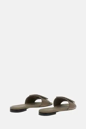 Fendi Leather Slides With Ff Baguette Motif - Multicolor