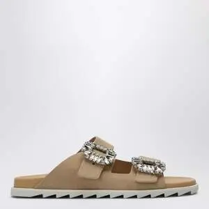 ROGER VIVIER Suede Crystal Buckle Mule - Red