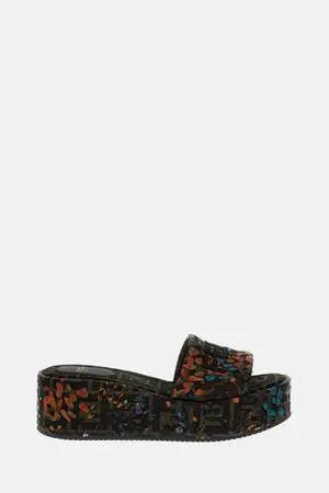 Fendi Jacquard Ff Motif Platform Slides - Multicolor