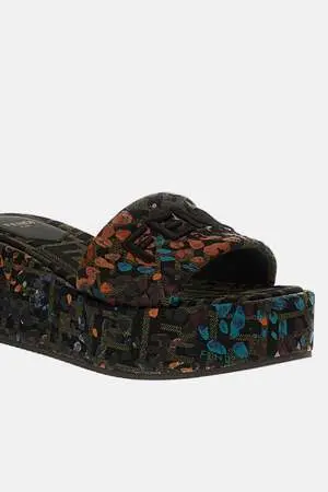 Fendi Jacquard Ff Motif Platform Slides - Multicolor