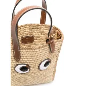 ANYA HINDMARCH Woven Raffia Satchel Bag - Cream