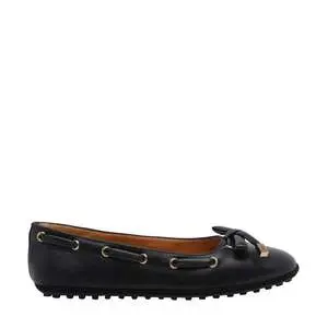TOD'S Nappa Leather Ballerina Flats With Bow Detailing - Black