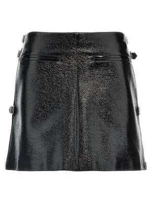 COURREGES Mini Vinyl Skirt With Buckled Straps - Black