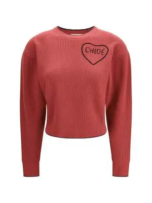 Chloé Cropped Ribbed Wool Cashmere Pullover With Heart Logo - Pink