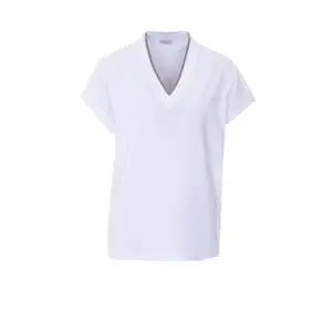 Brunello Cucinelli Monile Embellished V-neck T-shirt - White