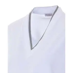 Brunello Cucinelli Monile Embellished V-neck T-shirt - White