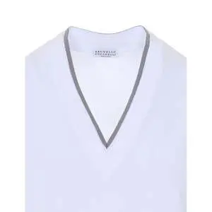 Brunello Cucinelli Monile Embellished V-neck T-shirt - White