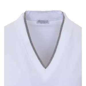Brunello Cucinelli Monile Embellished V-neck T-shirt - White